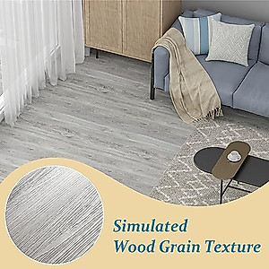 Freshtour Peel and Stick Floor Tile, 36 PCS/54 Sq.Ft Self-Adhesive Wood Vinyl Plank Flooring, Waterproof Wear-Resistant DIY Floor Tiles for Bedroom Kitchen Living Room RV (36" x 6", Light gray)