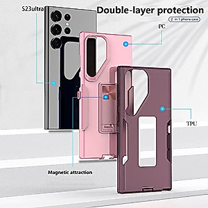 Showdd Designed for Samsung Galaxy S23 Ultra Case with Stand, Drop Protection Work with Magnetic Car Mount, Dustproof,No Fading, No Yellowing,for Men Women, Purple Rose Gold