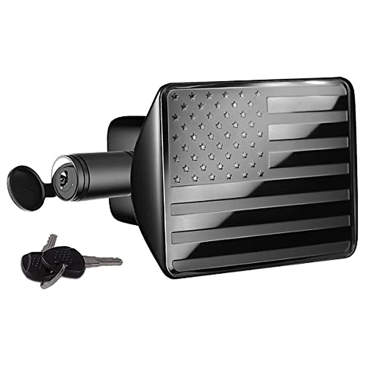 American Flag Metal Trailer Hitch Cover for 2 inch Receivers（with 5/8-Inch Pin Diameter Trailer Hitch Lock ）