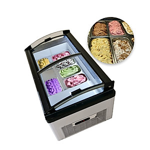 Vaseni Commercial Ice Cream Freezer Display Case, Glass Top Ice cream Showcase Countertop Gelato Display with 6 Square Storage Baskets, 6.35 cu.ft Capacity