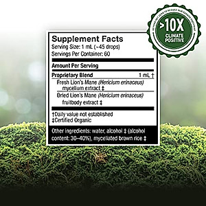 Host Defense, Lion's Mane Extract, Promotes Mental Clarity, Focus and Memory, Mushroom Supplement, Plain, 2 fl oz