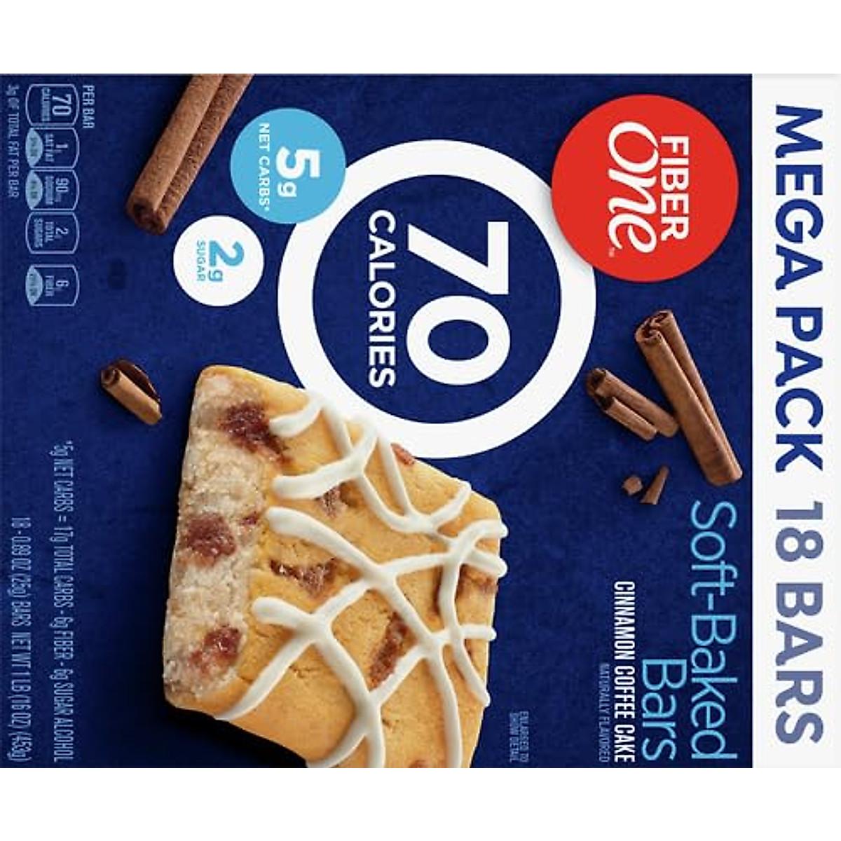Fiber One 70 Calorie Soft-Baked Bars, Cinnamon Coffee Cake, 18 ct
