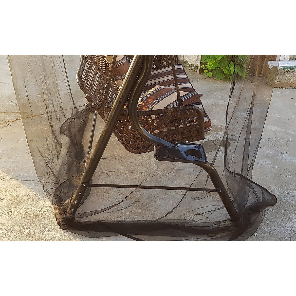 Outdoor Swing Chair Mosquitos Net, Garden Patio Swing Rocking Chair Mosquitos Net, Mesh Screen with Zipper Opening and Roof Waterproof Tent for Two Person Swing Chair Hammock(Black)