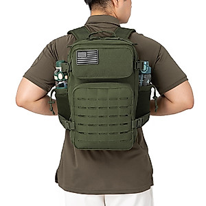 QT&QY 25L Military Tactical Backpacks For men Motorcycle Army Laser cut Molle Daypack small EDC Bug Out Bag Gym Rucksack With Dual Cup Holders medical Rucksack Green