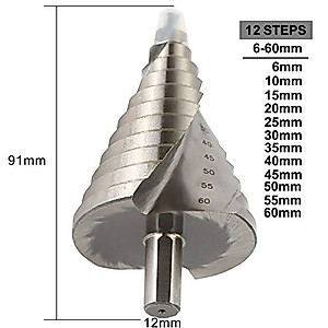 OCGIG Large Spiral Groove Step Drill HSS Cone Bit Hole Cutter Stepped Up Unibit 6-60mm 12 Steps for Aluminium Metal Wood PVC