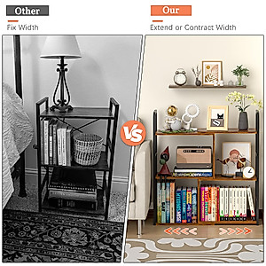 3-Tier Home Office Bookcase Shelf, Expandable Small Book Shelf, Narrow Bookshelves with Metal Frame, Bedroom&Living Room Modern Metal and Wood Standing Storage Shelving Unit Books Shelf Organizer