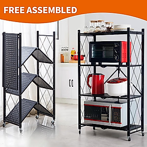 HPONQIONE 5-Tier Heavy Duty Foldable Metal Rack Storage Shelving Units 28" W x 14" D x 65" H for Kitchen Bakers Closet, Metal Wire,with Wheels Moving Easily
