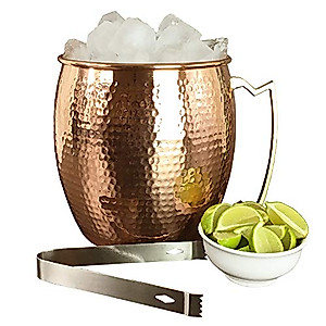 Pure Hammered Copper Ice Bucket with Tongs - 1.3 Gallon Champagne and Wine Bucket Cooler - 5 Quart Ice Buckets for Parties by Lifestyle Banquet