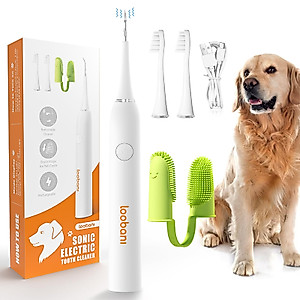 LOOBANI Dog Teeth Cleaning Kit, Rechargeable Sonic Electric, White, Includes Tooth Scraper, 2 Replaceable Heads, Silicone Finger Toothbrush, USB Cable