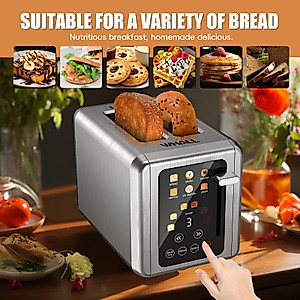 WHALL Touch Screen Toaster 2 Slice, Stainless Steel Digital Timer Toaster, 6 Bread Types & 6 Shade Settings, Smart Extra Wide Slots Toaster With Bagel, Cancel, Defrost Functions