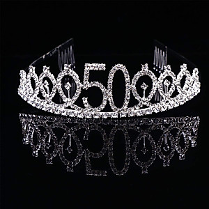 minkissy 1pc 60 Birthday Rhinestone Crown Women Birthday Tiara Birthday Princess 50 Anniversary Crowns Women Birthday Headbands 50 Birthday Party Decorations Number Bride Happy Birthday