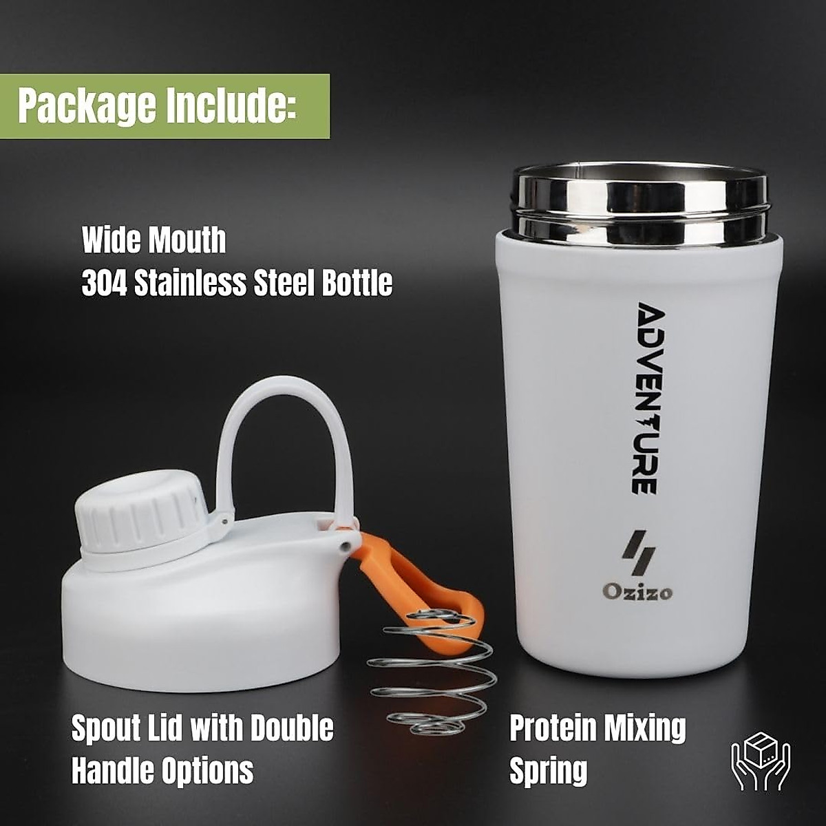 Ozizo Shaker Bottle, Insulated Stainless Steel Protein Shaker Bottle 20 oz, Insulated Shaker with Wire Whisk Ball Spring Mixer