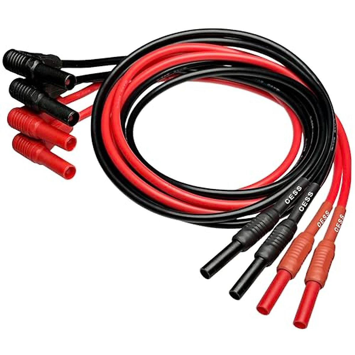 CESS-222 Meter Test Lead Extension Right Angle Male to Female Connector 4mm Banana Plug to Jack Heavy Duty Silicone Wires Multimeter Leads Probes Adapter 12AWG, 2 Pairs, Black & Red, 3 Feet