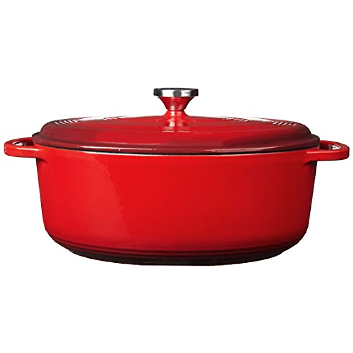 Lodge 7 Quart Enameled Cast Iron Oval Dutch Oven with Lid – Dual Handles – Oven Safe up to 500° F or on Stovetop - Use to Marinate, Cook, Bake, Refrigerate and Serve – Red