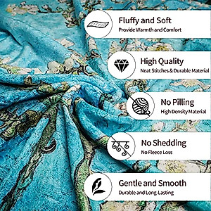 Van Gogh Fleece Blanket for Kids Adults Gift, Super Soft Warm Cozy Lightweight Flannel Throw Blanket for Bedroom Sofa Office Travel Camping (Almond Blossom, 60"X50")