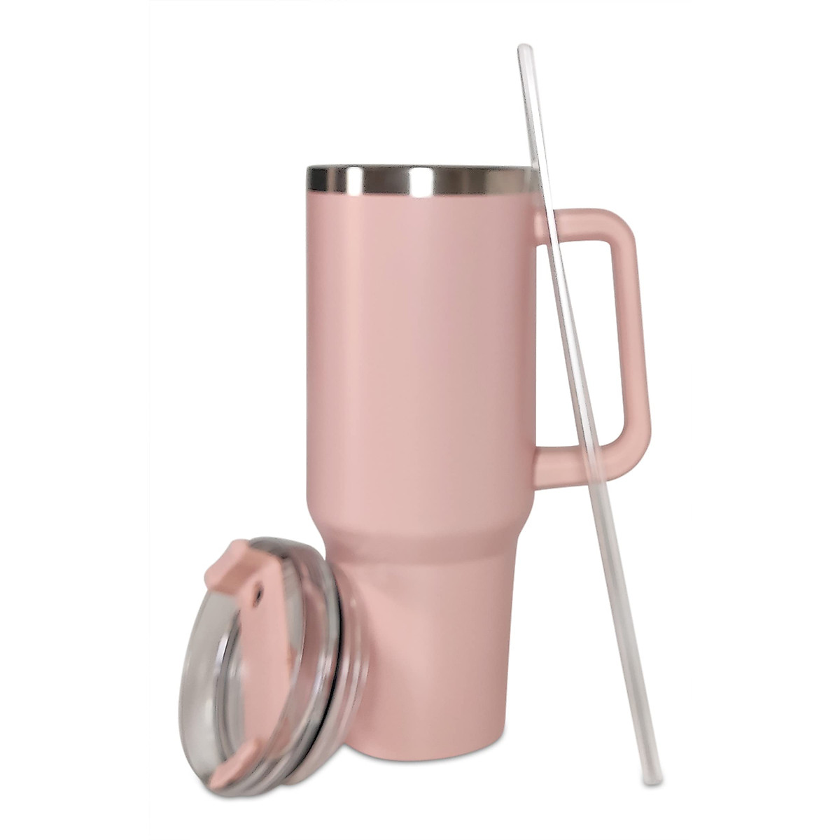 LITHOS Store Stay Hydrated On-The-Go with 40 Oz Stainless Steel Tumbler - Handle, Straw Included Ideal for Travel, Office, and Outdoor Adventures Pink