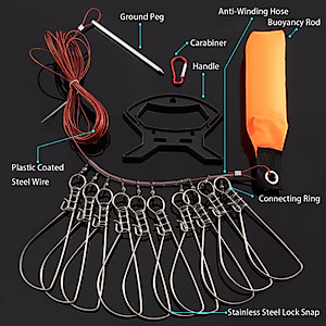 Goture Fishing Stringer Live Fish Lock, Stainless Steel Fish Stringer Clip, Big Fish Wire Rope Cable with Float and Plastic Handle, Fishing Holder Kit with High Strength 10 Snaps/Buckles