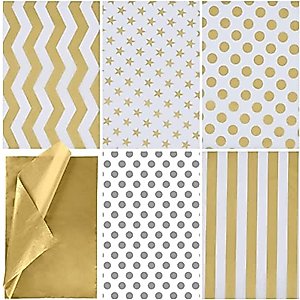 JOYIN 150 Piece Christmas Metallic Silver and Gold Tissue Paper Assortment (20" x 20" inches) Holiday Gold Gift Wrapping for Party Favors Goody Bags, Xmas Presents Wrapping Stocking Stuffers