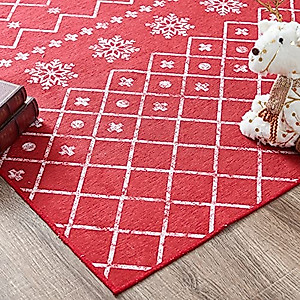 COLLACT Christmas Rug Red Area Rug 3x5 Kitchen Rug Entryway Snowflake Modern Rug Foldable Thin Rug Christmas Decor Diamond Floor Cover Geometric Accent Rug Indoor Bathroom Carpet Living Room Bedroom