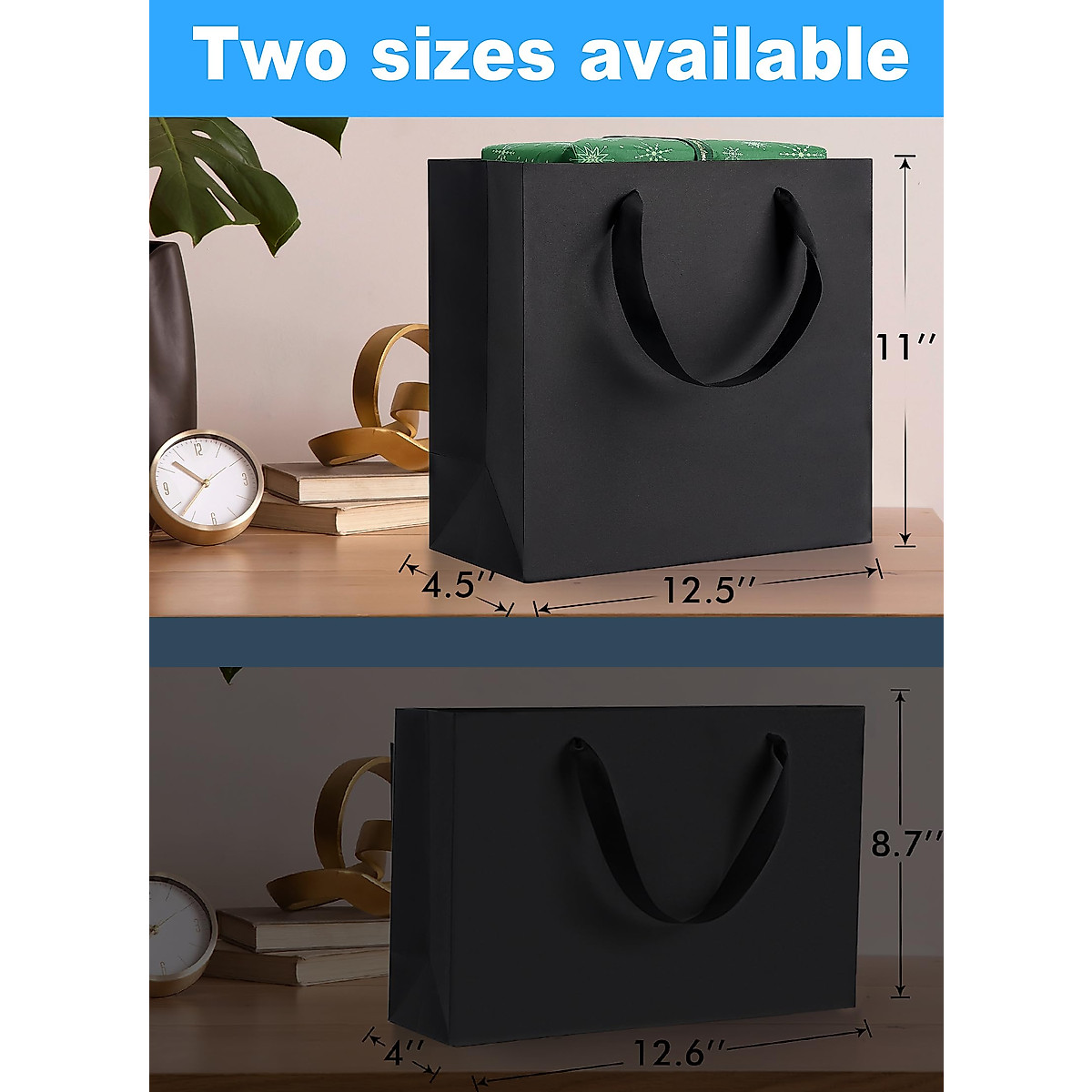 Argivean Black Gift Bags With Handles: 6pcs Large Gift Bags Bulk 12.5x4.5x11 Inch For Wedding Party Birthday Business