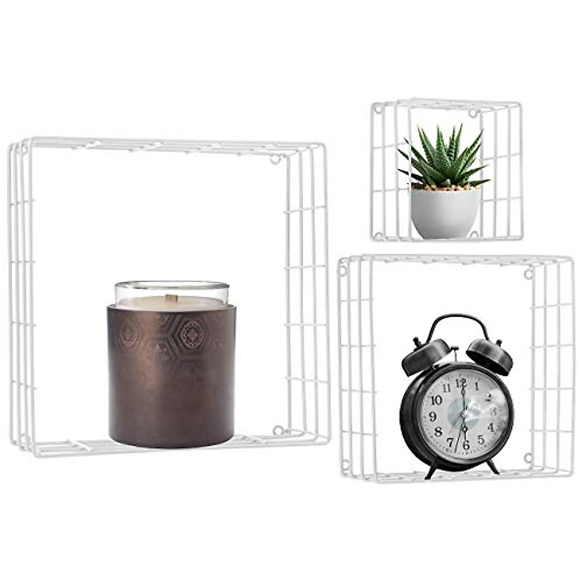 Sorbus Floating Square Shelves (Metal Square - White)