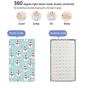 Snowman Themed Fitted Crib Sheet,Standard Crib Mattress Fitted Sheet Soft and Breathable Bed Sheets -Baby Crib Sheets for Girl or Boy,28“ x52“,Pale Blue Grey and Multicolor