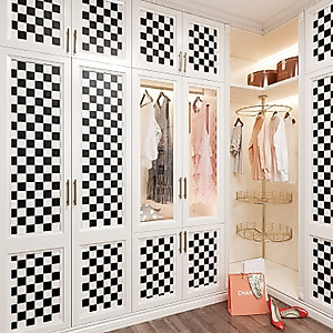 YENHOME Removable Checkered Wallpaper Small Checkered Peel and Stick Wallpaper Neutral Black and White Checker Contact Paper Waterproof Wallpaper for Bathroom Countertops Walls Thick Matte 17.7"X80"