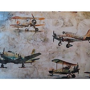 Vintage World War II Airplanes Flying High Cotton Fabric Sold by The Yard QT