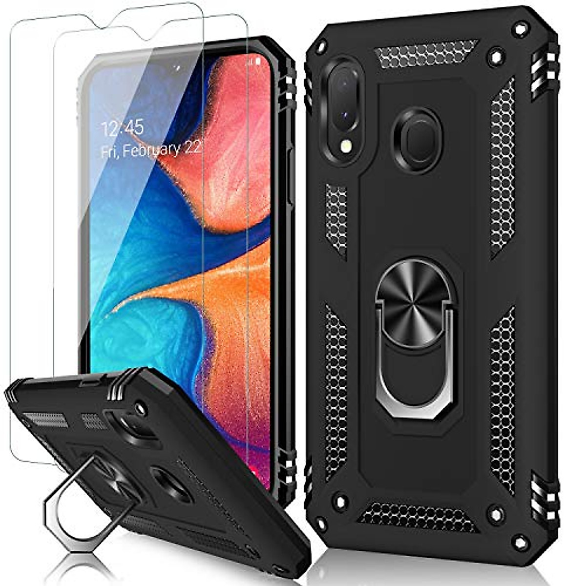 MERRO Galaxy A20 Case with Screen Protector,Galaxy A30 Cover Pass 16ft Drop Test Military Grade Shockproof Protective Phone Case with Magnetic Kickstand for Samsung Galaxy A20/A30 Black