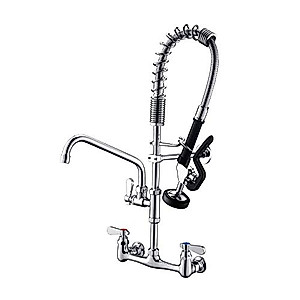 APPASO Commercial Sink Faucet with Pre-Rinse Sprayer, 8 Inch Center Wall Mount Kitchen Faucet 24” Height Compartment Sink Faucet with 12” Swivel Spout for Restaurant Industrial, Polished Chrome Finish