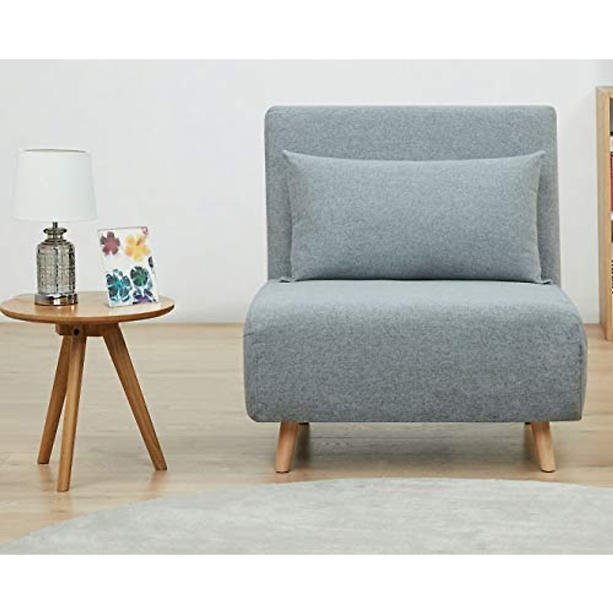 GIA Tri-Fold Light Gray Single Seat Convertible Futon with wooden effect leg/Sofa Bed with Romevoable pillow, Extra Thickness,Flexible position change and Space-Saving.