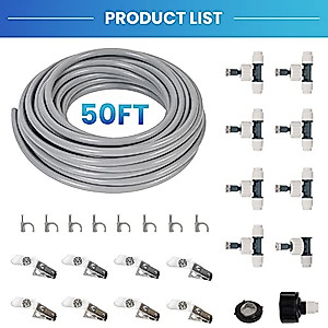 LINEX Misting Cooling System, 50FT Misting Line,8 Mist Nozzles Outdoor Misters for Outside Patio Parasol Garden Greenhouse Trampoline for Waterpark
