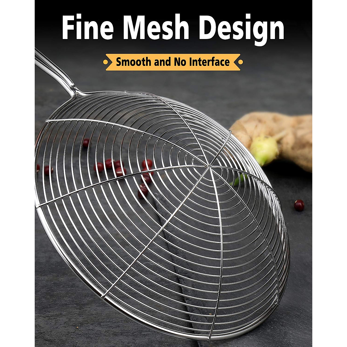 Enhanced Version Stainless Steel Spider Strainer Skimmer Ladle, Set of 3 Sizes Kitchen Strainer Spoon for Cooking and Frying, Pasta Strainer, Food Preparation-32.5cm, 36cm, 38cm