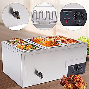 Leblett 110V Commercial Buffet Food Warmer,Large Capacity 4-Pan Stainless Steel 850W Electric Countertop Steam Table with Temperature Control for Catering and Restaurants Use
