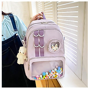 Kawaii Backpack with Cute Accessories Large Capacity Spring Summer Rucksack for Women Aesthetic Trendy Casual Daypack (Purple)