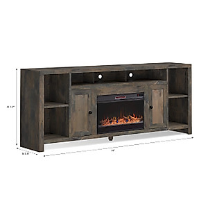 Bridgevine Home Rustic Joshua Creek Fireplace TV Stand Entertainment Center, Accommodates TVs up to 95 Inches, Fully Assembled Knotty Alder Solid Wood, 84 Inches, Barnwood Finish