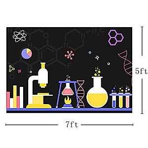 MEHOFOND 7x5ft Science Party Decorations Photo Studio Background Birthday Party Decor Banner Supplies Mad Science Fun Scientist Subject Black Backdrop School Poster for Photography