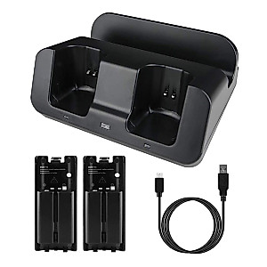 Tuboopy Wii Controller Charger Replaceable Wii Controller Charger, Wii Remote Charger Compatible Wii Charging Station Wii Remote Charging Station with 2 Rechargeable （Black）