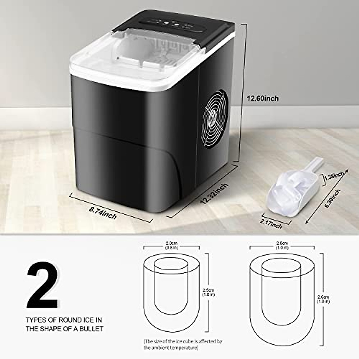 Ice Makers Countertop Ice Machine Maker Countertop for Home/Office/Camping/Mini/Small/Table Top/Tabletop/Electric with Spoon, 26.5 lbs in 24h