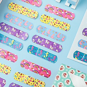 5 Styles Kids Cartoon Bandages Flexible Adhesive Colorful Strips Waterproof Cute Bandages for Girls Repair Tape Knuckle Stickers Comfortable Protection Care for Cuts Scrapes Burns (200 Pieces)
