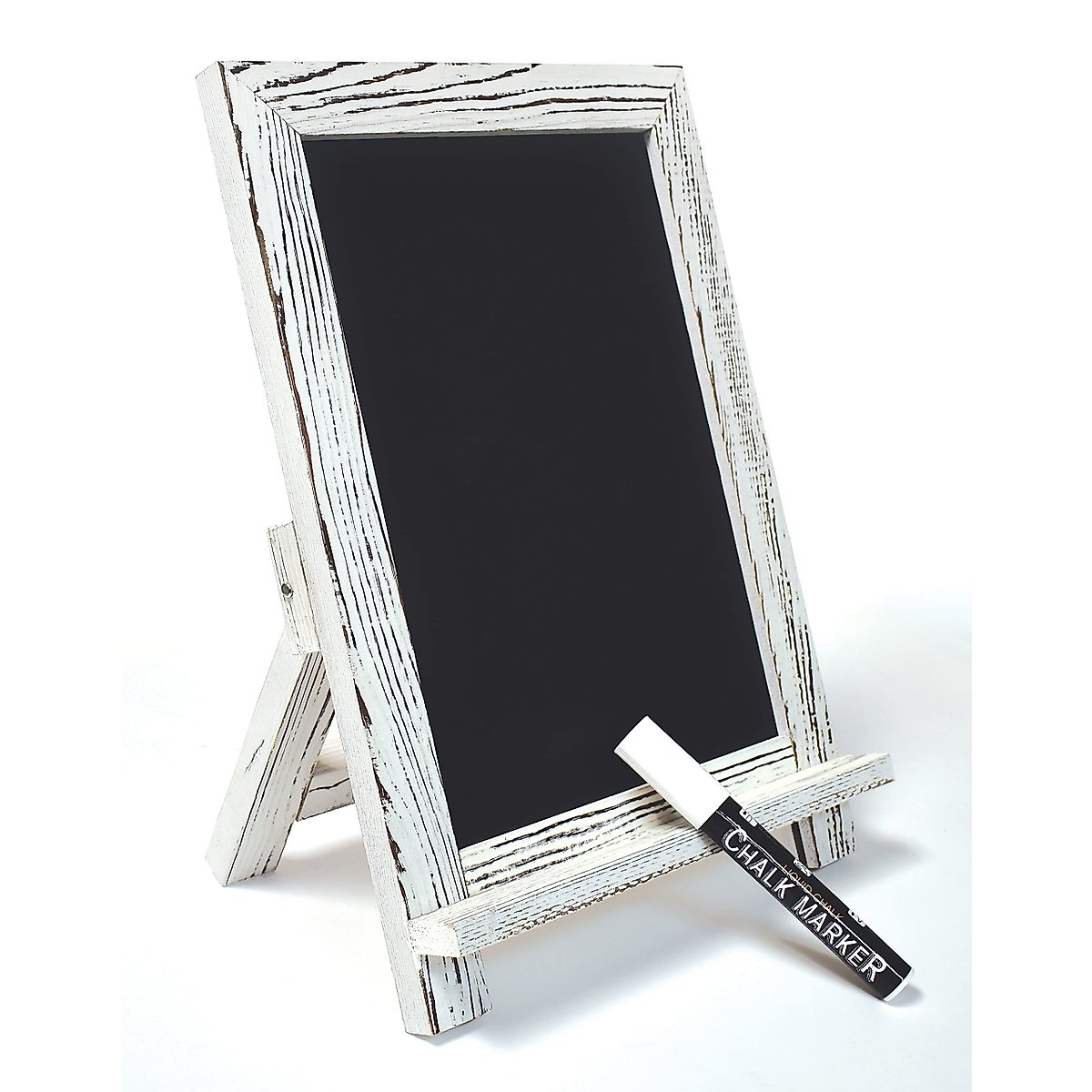 Better Office Products Framed Tabletop Chalkboard Sign, 9.5" x 14", Rustic Wood Frame, Small Magnetic Chalkboard with Built-in Ledge and Folding Stand, One White Chalk Marker Included,(Whitewash)