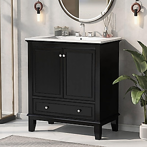 CuisinSmart 30" Bathroom Vanity with Sink, Combo Cabinet Undermount Sink, Bathroom Storage Cabinet Modern Design Bath Vanity with 2 Doors and 1 Drawer Black