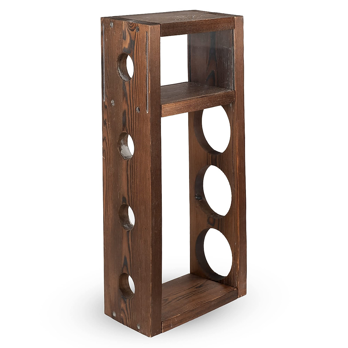 Rustic State Sonoma Countertop Wood Vertical Wine Rack with Cork Storage - Freestanding Tabletop Liquor Holder Shelf Organizer - Holds 3 Bottles - Home Kitchen Dining Room Bar Décor - Burnt Brown
