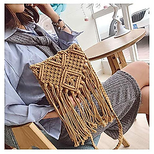 Nice Pies Women's Beach Straw Handbag Woven Tote Fishing Net Beach Bag Large Capacity Mesh Rope Combination Handbag (Khaki)