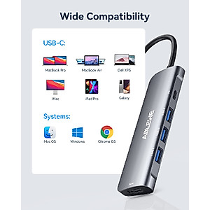 USB C Hub, ABLEWE USB C to HDMI Multiport Adapter, Thunderbolt 3 to HDMI Hub with 4K HDMI, 3*USB 3.0 and 100W PD Charging Adapter for MacBook Pro/Air 2020, iPad Pro/Chromebook/Pixelbook/XPS/Surface