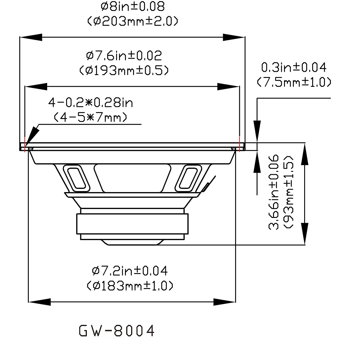 Goldwood Sound GW-8004/8 Two Way 8" Woofer with Tweeter 50 Watt 8ohm Speaker,Black