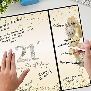 DARUNAXY Black Gold 21st Birthday Party Decorations, Happy 21st Birthday Alternative Signature Guest Book for Men Women Cheers to 21 Years Old Gifts 21 Birthday Signing Card Board Party Supplies
