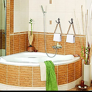 Nautical Hand Towel Holder - Thick Hemp Rope with Heavy Anchors,Beach Theme Decoration,Bamboo As A Rolling Shaft,Toilet Paper,Towel,Bath Towel or Shower Curtain Can be Hung,Hemp Rope 24 in,Set of 2