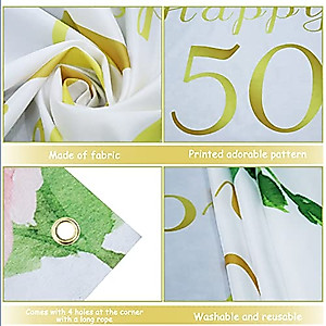 Vlipoeasn Elegant White 50th Wedding Anniversary Decorations Rose Gold Flower Peony 50th Anniversary Photography Backdrop for Couple Surprise for Parents Cheers to 50 Years Wedding Supplies