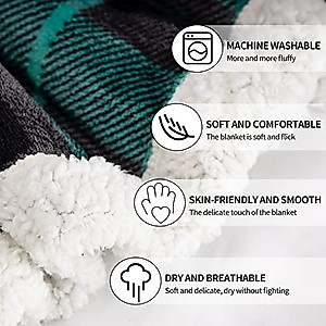 Gealaek Sherpa Throw Blanket Green Buffalo Plaid Blanket Fuzzy Soft Warm Cozy Reversible Microfiber Throw for Couch Sofa Bed Office Camping 50"x60"